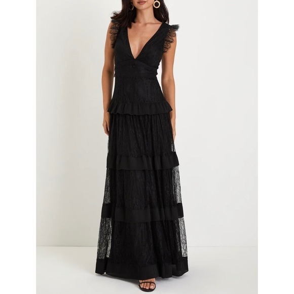 Lulus | Dresses | Nwt Lulus Marvelous Darling Black Lace Ruffled Tiered ...